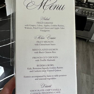 PRINTED Wedding Dinner Menu, 4x8 or 5x7 Card, Table Menu, Party ...