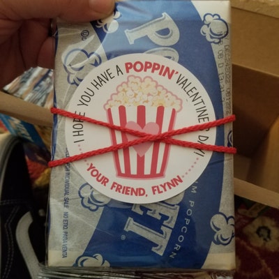 Popcorn Valentine Stickers, Kids Valentine's Day Popcorn Bag Stickers ...
