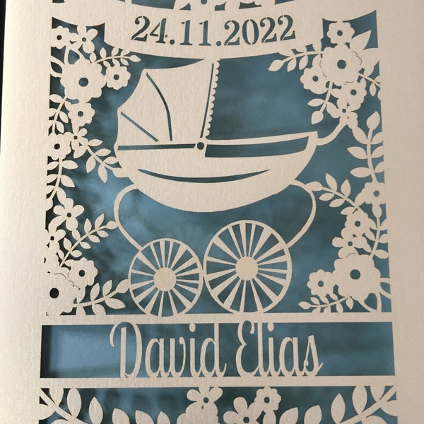 Personalised Papercut Vintage Pram New Baby Card - Etsy