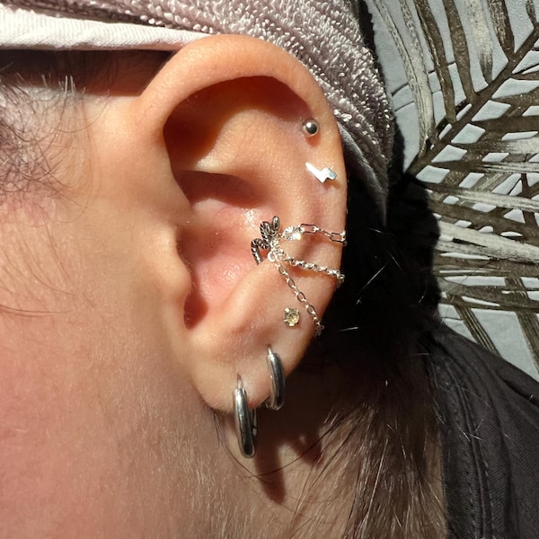 Triple Waterfall Chain, Earring Chain Charm, Piercing Chain, Earring ...