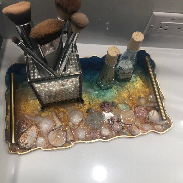 Resin Tray With Seashell Embelishments . - Etsy