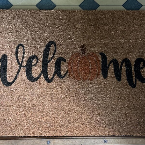 Cute Pumpkin Door Mat, Welcome Pumpkin Door Mat, Welcome Mat, Pumpkins ...