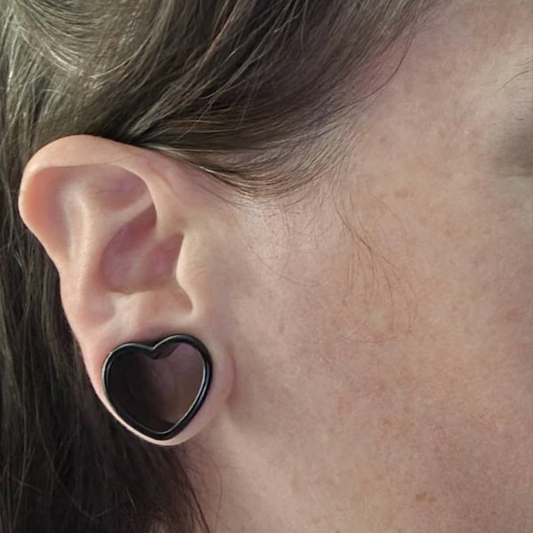 Up to 2 Night Love Black Heart Shaped Ear Plugs Gauges Tunnels Hollow ...