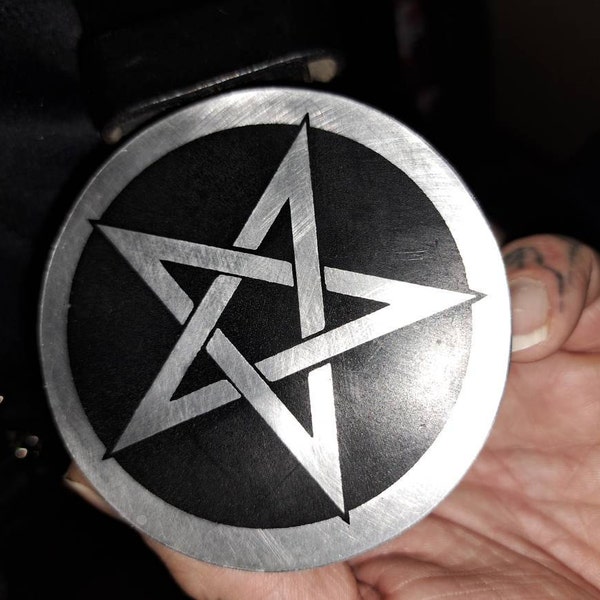 Pentagram Custom Belt Buckle Created by Etching Metal on Heavy Duty ...