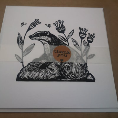 Badger Black Hand Printed Original Linocut Greetings Card - Etsy