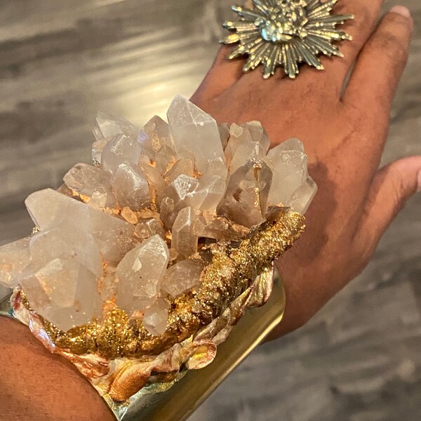 Green Abalone Shell & Aurora Borealis Crystal Pendant Chest Piece, OOAK ...