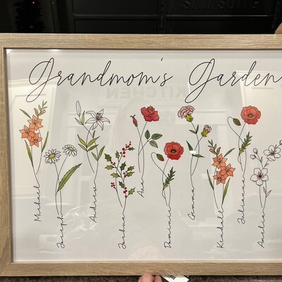 16x12 W/1-6 Birth Month Flowers & Names, Gift for Mom, Grandmas Garden ...
