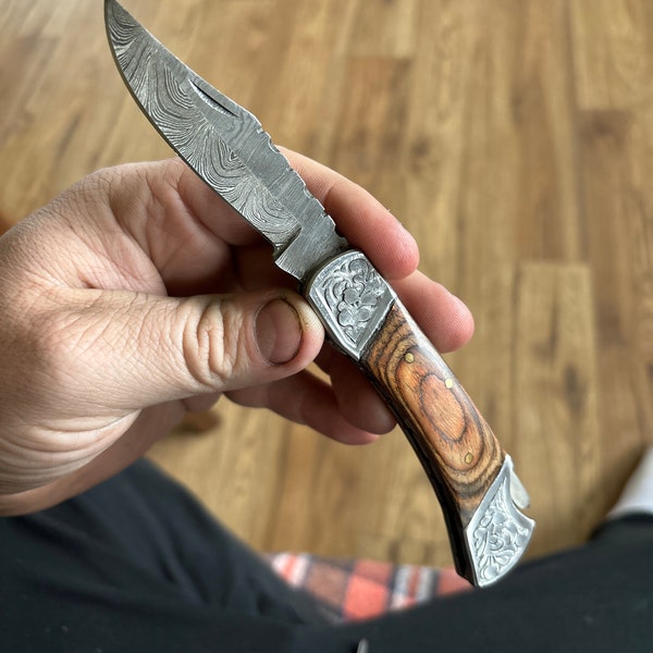 8" Hand Forged Damascus Folding Knife,hand Made Damascus Pocket Knife ...