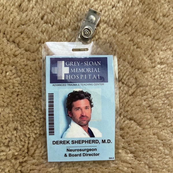 Grey's Anatomy DEREK SHEPHERD Grey Sloan Memorial Hospital ID Badge ...