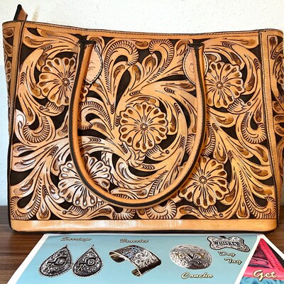 Leather Tote Handcrafted Tooled Bag Floral Bag CUSTOM Options Western ...