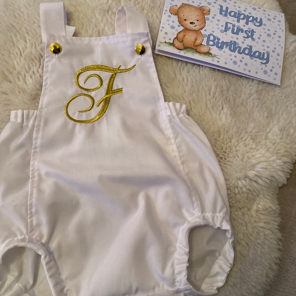 Handmade Baby Romper With Personalised Initial in Gold Metallic Thread ...