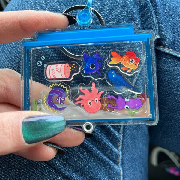 Cute Aquarium Refillable Shaker Keychain ~ Acrylic Charms, Openable ...
