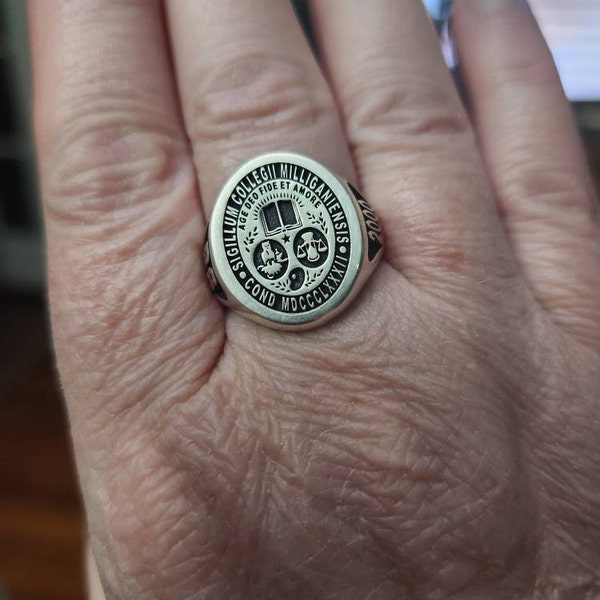 Silver University Signet Ring, Custom College Ring, Unisex Graduation ...