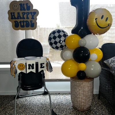 Checkered One Smiley Face Cake Topper Smiley O ONE Happy Dude Checkered ...