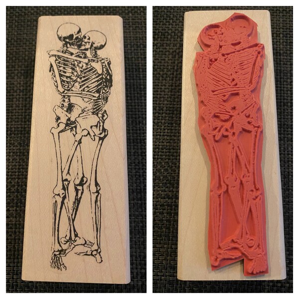 Kissing Skeletons RUBBER STAMP, Halloween Stamp, Spooky Halloween Stamp ...