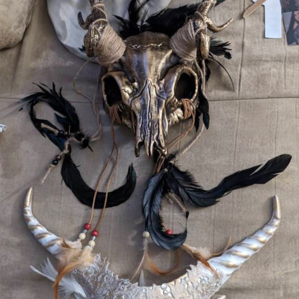 Women Pagan Ritual Headdress Shaman Skull Headpiece Deer Antler Skull ...