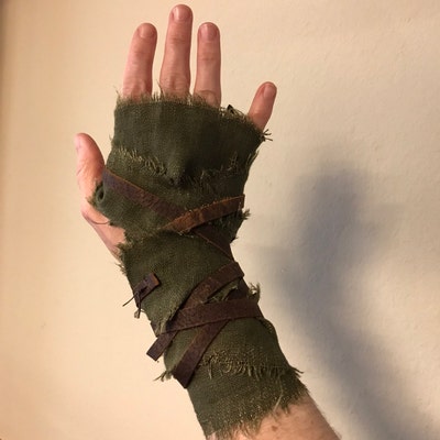 Distressed Cotton Leather Hand Wraps, Primitive Drab Green Fist Wraps ...