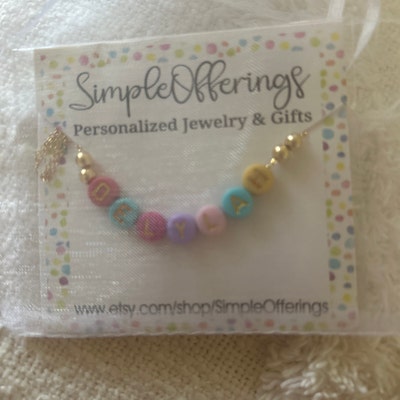 Bright Color Beads Name Necklace, Girls Custom Name Necklace, Beaded ...