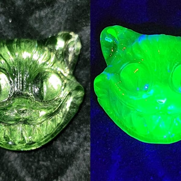 Uranium Vaseline CHESHIRE CAT Green Glowy Glass Smiley Cat - Etsy