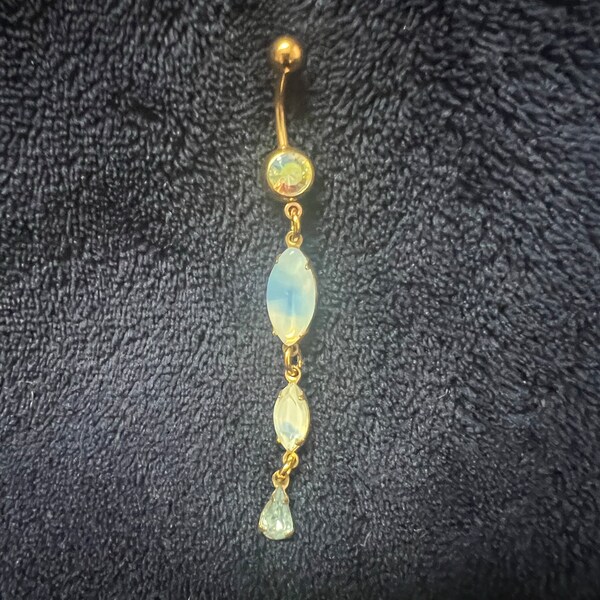 Gold Belly Ring Long Dangle Chain Yellow - Crystal Belly Ring, Green ...