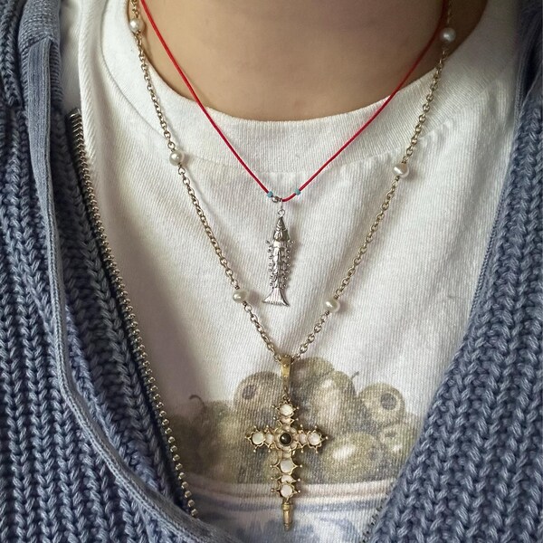 925 Sterling Silver Fish Necklace, Gold Fish Necklace, Red String ...