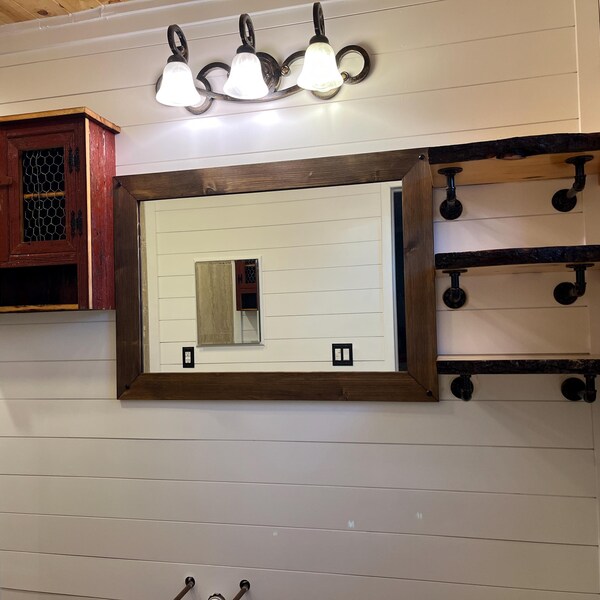 Herringbone Rustic Styled Large Framed Wood Mirror - Vanity Mirror ...