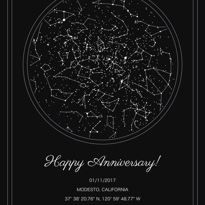 Digital Custom Star Map by Date, Printable Sky Chart, Anniversary Gift ...