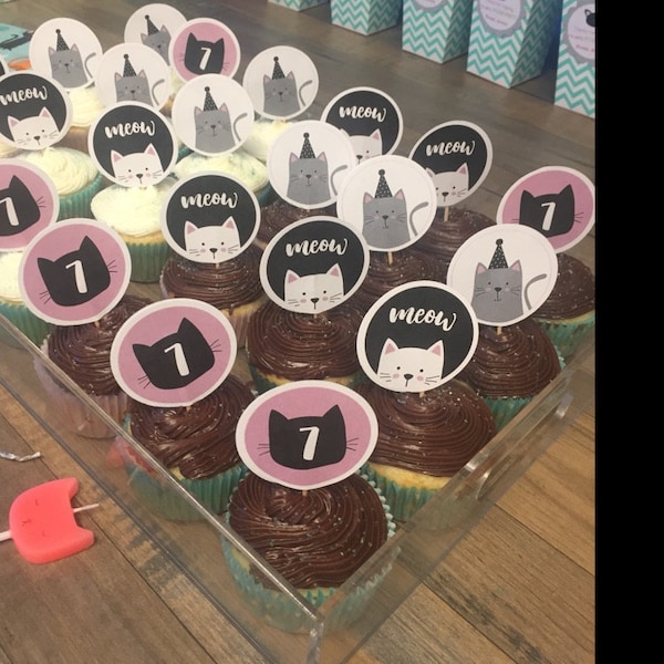 Cat Cupcake Toppers, Kitty Cat Party Decorations, Kitten Birthday Pawty ...