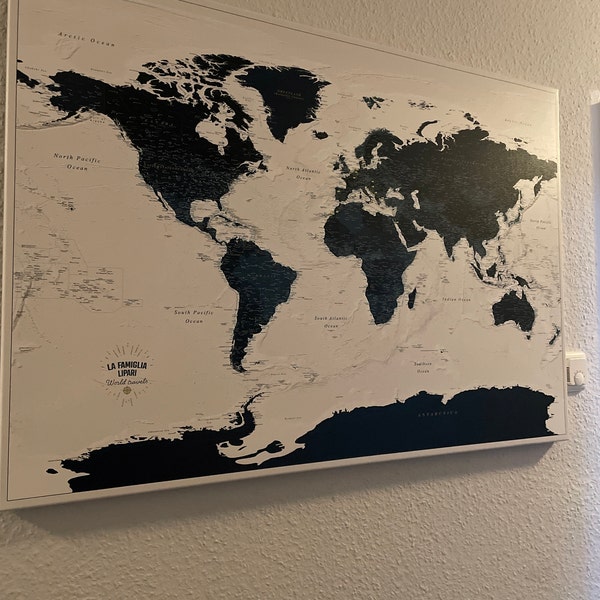 Personalized World Travel Map With Push Pins, Teal Blue Art of Places I ...