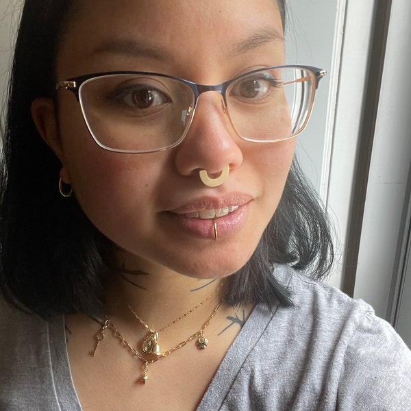 Solid Gold Wide Yellow Septum Ring ~ Satin Finish Nose Ring ~ Solid 14 ...