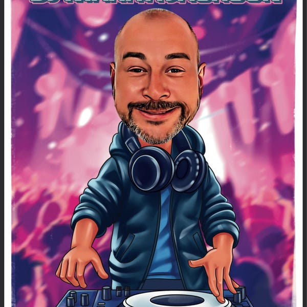 Personalized DJ Cartoon Portrait Custom DJ Caricature Drawing From ...