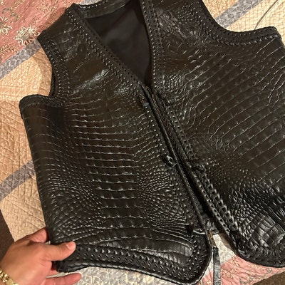 Gator Embossed Leather Vest for Bikers. 100% Handcrafted Vest. Hand ...
