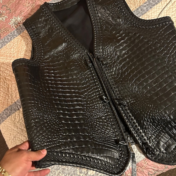 Gator Embossed Leather Vest for Bikers. 100% Handcrafted Vest. Hand ...