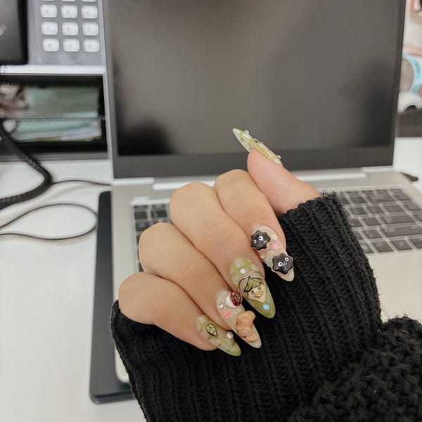 Handmade Gothic Smoke Press on Nails | 3D Dark Purple Flowers With ...