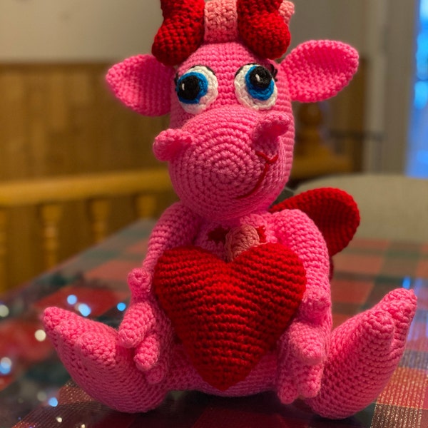 Dragon Crochet Pattern, Valentine Dragon, Pink Dragon (english PDF File ...