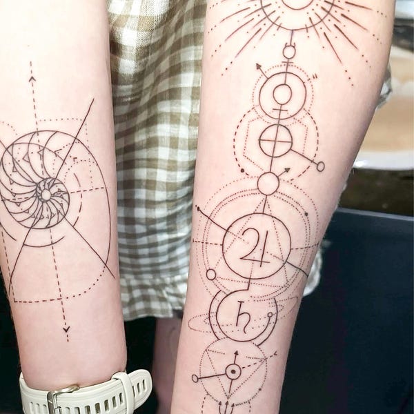 Geometric Clock Compass Tattoo Design With Stencil - Forearm Half ...