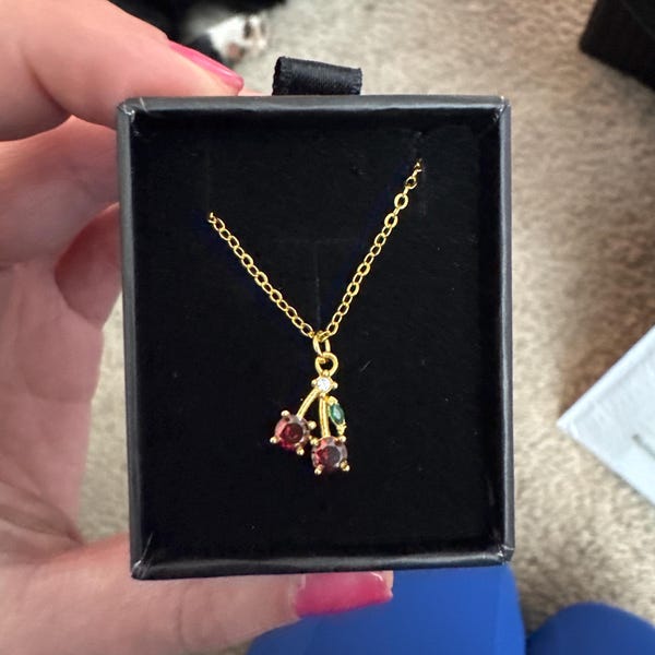 Gold Plated Tiny Cherry Pave Necklace, Cute Cherry Necklace, Fruit ...