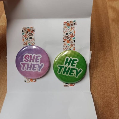 Comic-style Pronoun Buttons Custom Colors & Pronouns Plus - Etsy