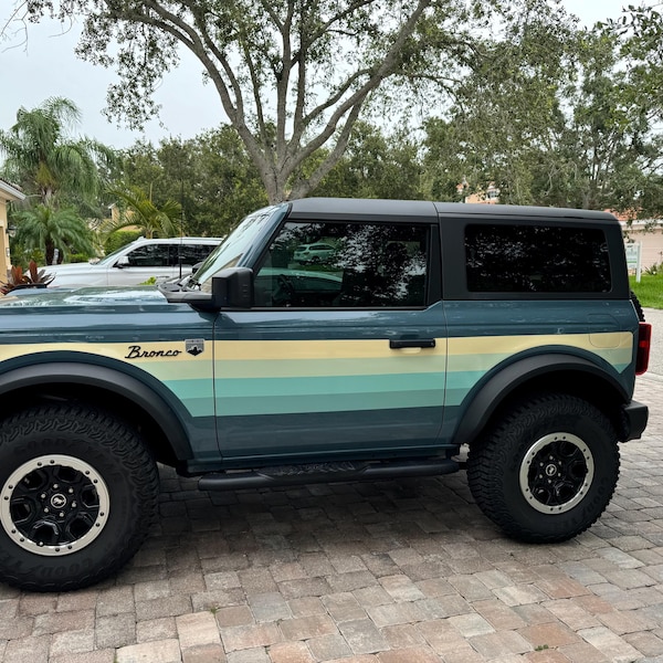 Ford Bronco (4 Door) - 3M Vinyl Wrap Vintage Stripe Graphics Kit - Blue ...