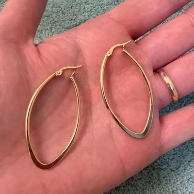 14k Yellow Gold Hoop Earrings Hollow Italian Gold Earrings Chunky Hoops ...