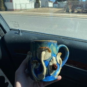 Crystal Mug With Rose Quartz, Mushroom Mug With Crystal, Stoneware ...