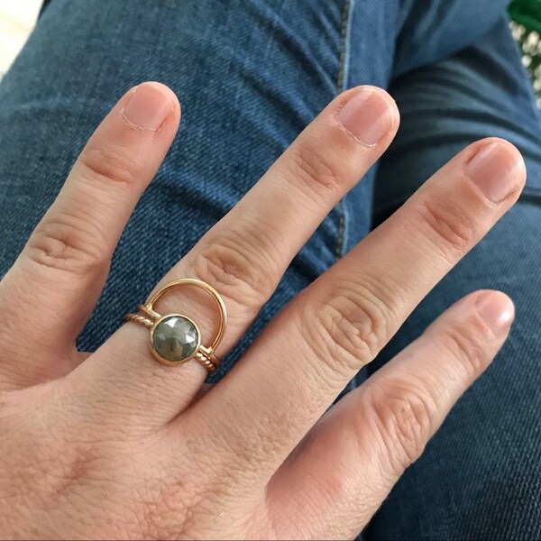 Gold Half Moon Ring, Solid Gold Arc Ring, 14k Yellow Gold Half Circle ...