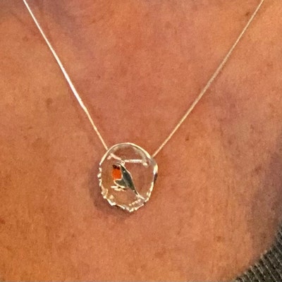 Dainty Robin Bird Necklace. Sterling Silver and Orange Enamel. Nature ...