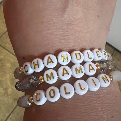 Custom Bracelet Stack Beaded Name Bracelet Mama Stackable Bracelets Heishi Clay Bead Word ...