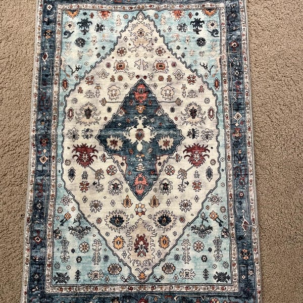 Istana Pale Rose Beige Area Rug Foldable Boho Rugs for Living Room ...