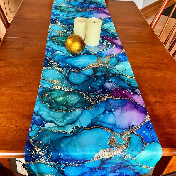 Teal and Purple Sparkle Print Table Runner Dining Room Table Runner ...
