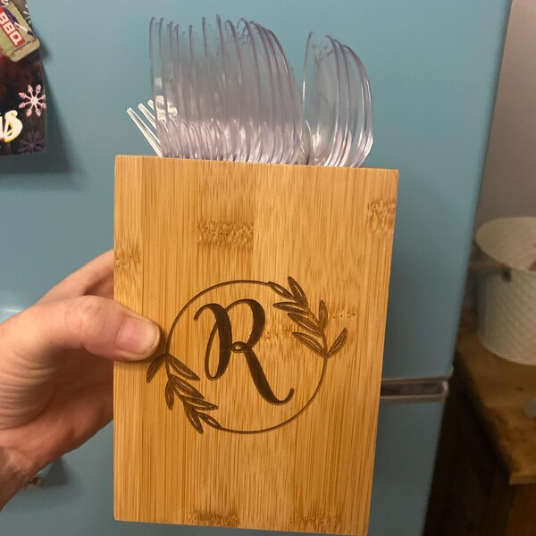 Custom Bamboo Utensil Holder, Personalized Kitchen Utensil Holder ...