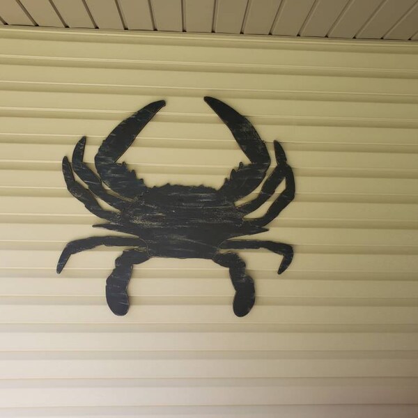 Beach Crab Sign Wooden Giant Crab Wall Art Beach Coastal Sign Nautical ...