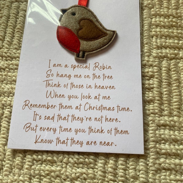 Remembrance Christmas Robin & Card, Felt Robin Tree Decoration ...