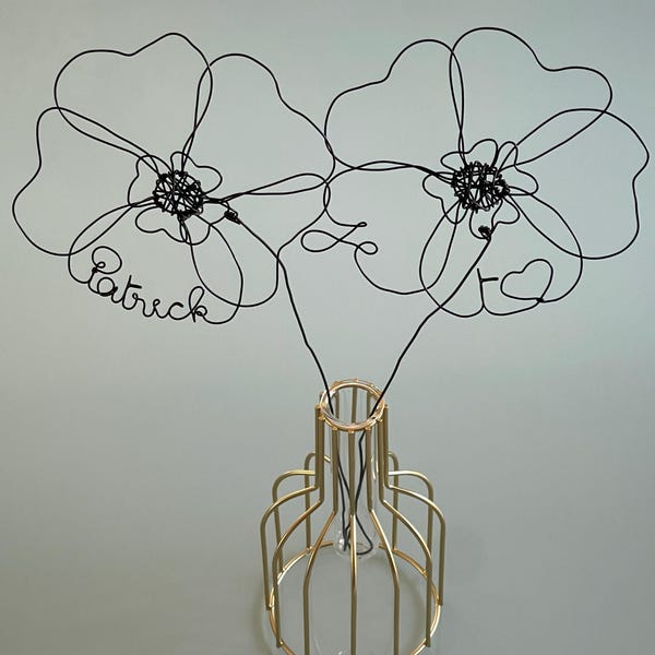 Customizable Wire Family Names Bouquet, Personalized Poppy Flowers Made ...